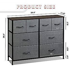 WLIVE Dresser for Bedroom with 8 Drawers, Wide Fabric Dresser for Storage and Organization, Bedroom Dresser, Chest of Drawers for Living Room, Closet, Hallway, Nursery, Dark Grey