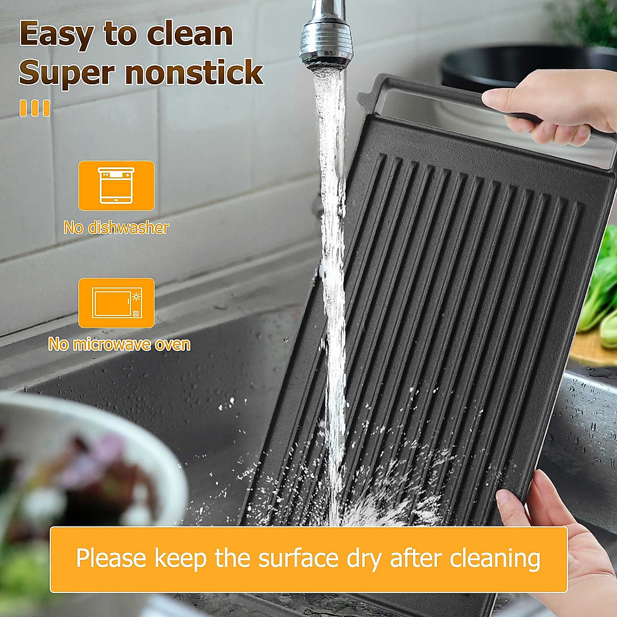 Upgraded WB31X24998 WB31X24738 Griddle Replacement Parts for ge Stove, Heavy Duty Cast Iron Reversible Griddle/Grill Combo Compatible With ge Stove Griddle（Not Universal）,One tray-1 Year Warranty