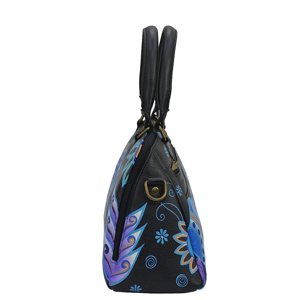 Anna by Anuschka Women's Anna Anuschka Hand Painted Women s Genuine Leather Wide Organizer Satchel Blue Elephant, Blue Elephant, One Size US