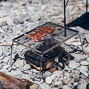 YETO Two Hight Camping Grill Grate with Legs 304 Stainless Steel Folding Campfire Over Fire Portable and Carrying Bag for Outdoor Cooking BBQ Picnic Hiking, Silver-Large, 16.3 x 12.2 x 8.6 inches