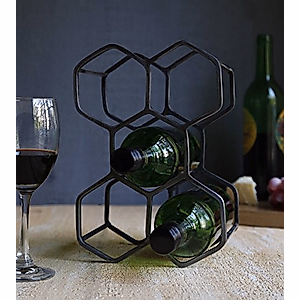 storeindya Wrought Iron Wine Rack Stand Bottle Holder with Natural Powder Coated in Carbon Black Iron Finish Holds up to Five Bottles