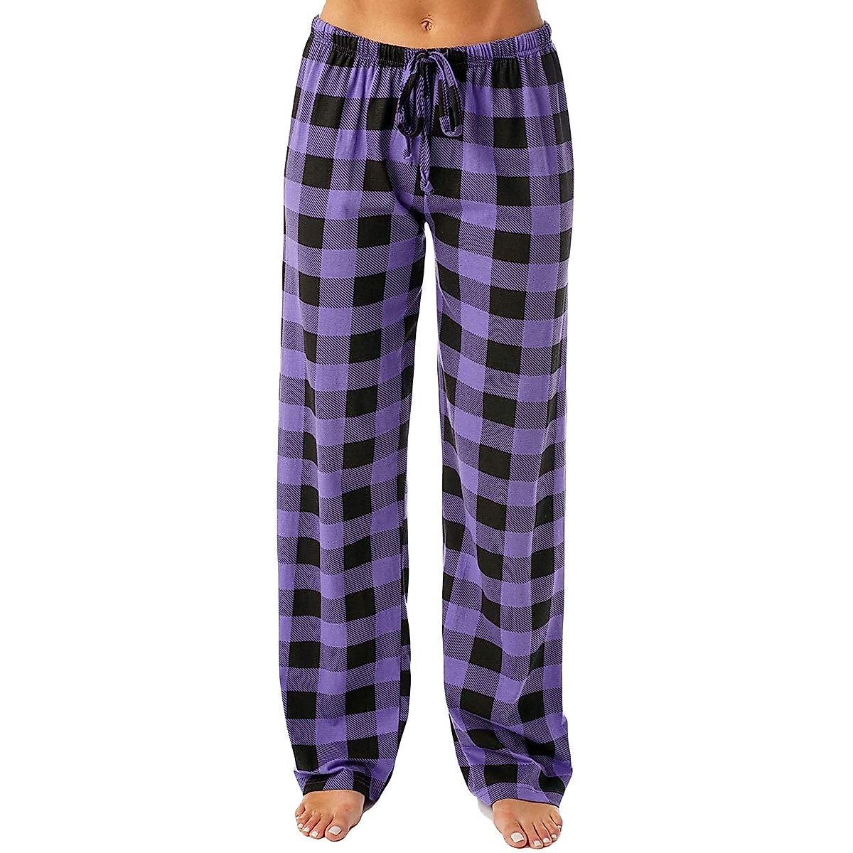 Pajamas Pants for Women Plaid Casual Comfy Drawstring Sleepwear Lightweight Lounge Yoga Trousers Pj Bottoms with Pocket A-Purple