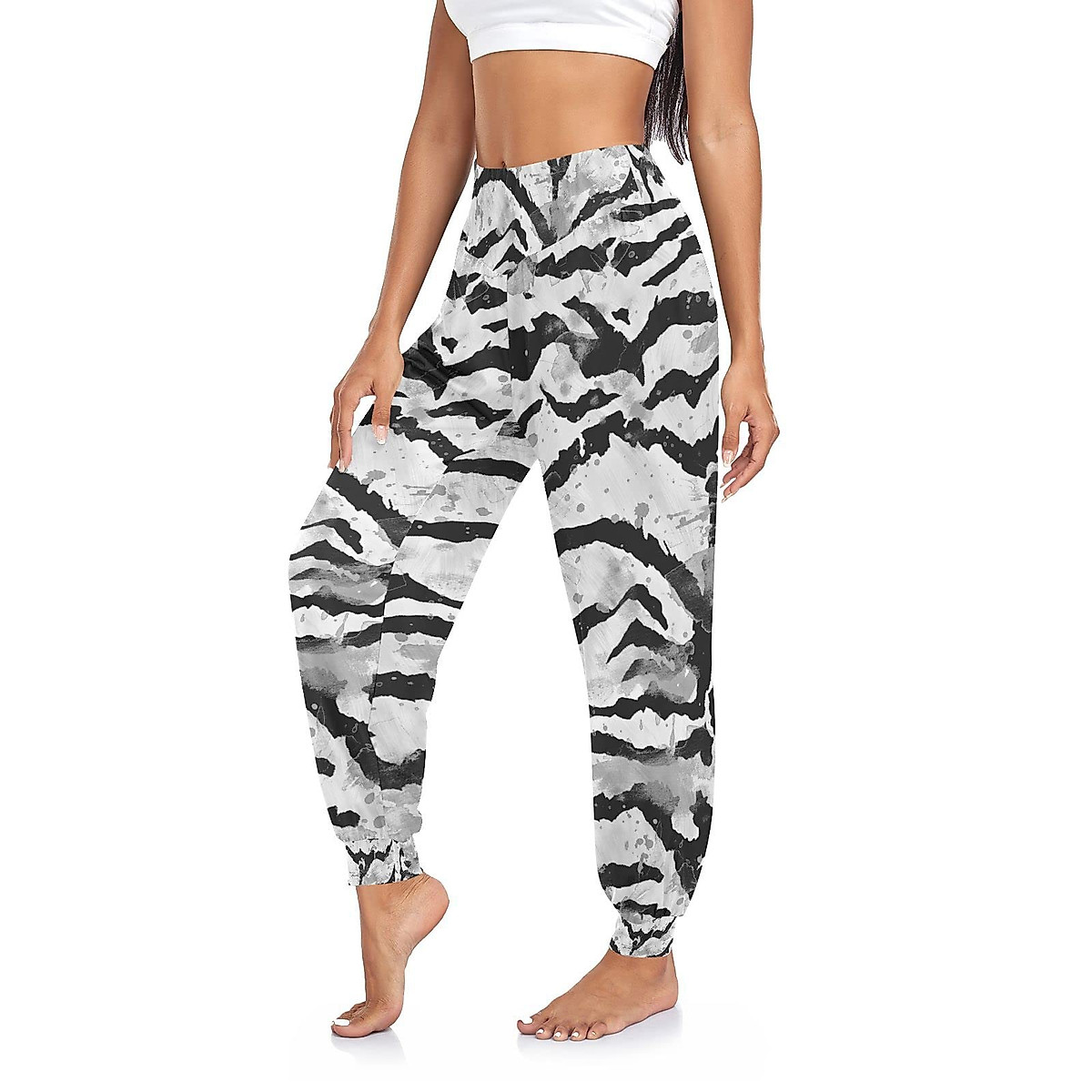 Yasala Harem Pants for Women Tiger Stripes Smocked Waistband Yoga Pants Hippie Palazzo Pants Athletic Workout Pants