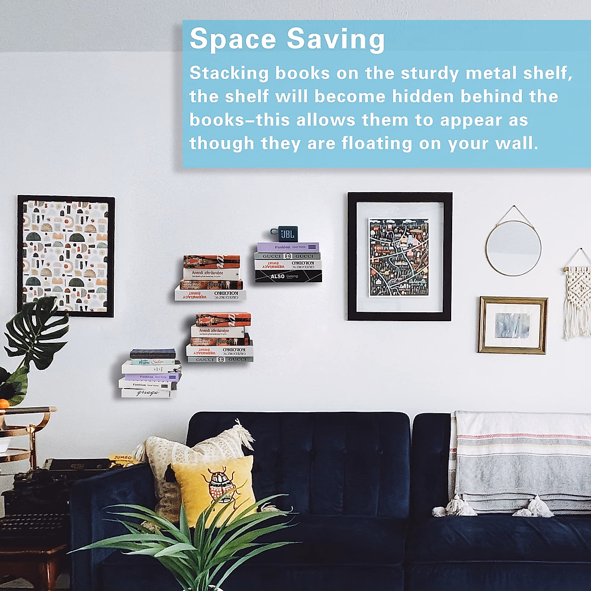 Homakover Floating Bookshelves, Iron Invisible Floating Shelves, Heavy Duty Wall Mounted Book Organizer, Steel Constructed Hidden Bookshelf, Multipurpose Wall Ledge Shelves for Paperback Books