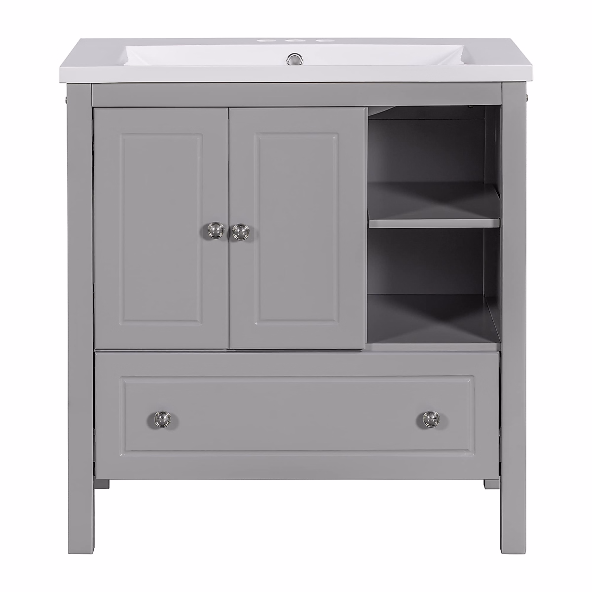 LUMISOL 30" Bathroom Vanity with Sink, Modern Bathroom Vanities with Soft-Closing Doors and Storage Drawer, Solid Wood Bathroom Cabinet with Ceramic Sink, Grey