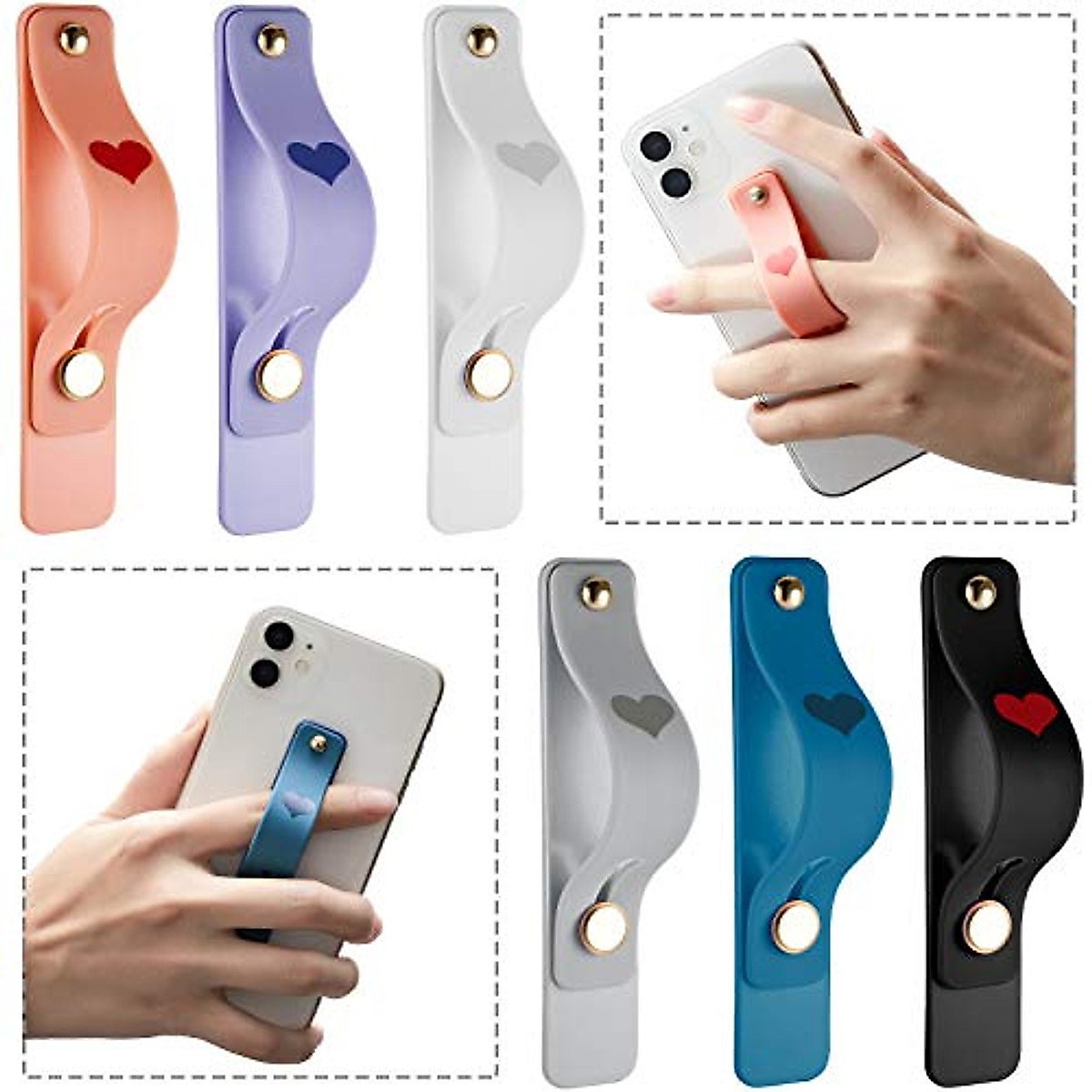 6 Pieces Phone Finger Grip Portable Telescopic Finger Strap Bracket Silicone Mobile Phone Ring Stand Phone Grip Finger Strap for Most Mobile Phones (Orange, Blue, Purple, Black, White, Gray)