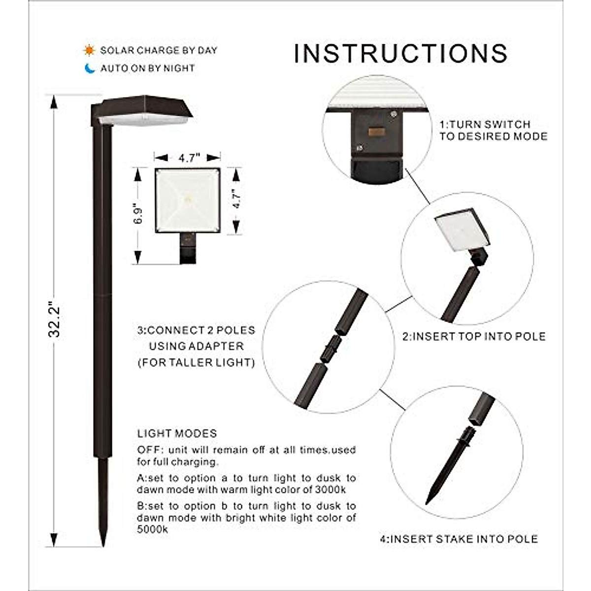 Bobcat Solar Pathway Lights Super Bright 300 lumens with 2-in-1 Warm White and Daylight Modes, Solar Lights for Outdoor Path, Sidewalk, Driveway or Walk Way (4 Pack)