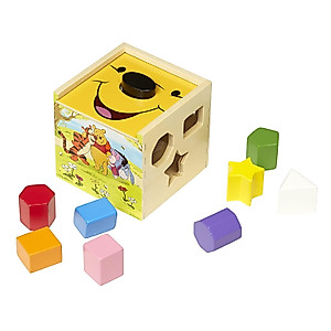 Melissa & Doug Disney Baby Winnie the Pooh Wooden Shape Sorting Cube - Educational Toy With 9 Shapes