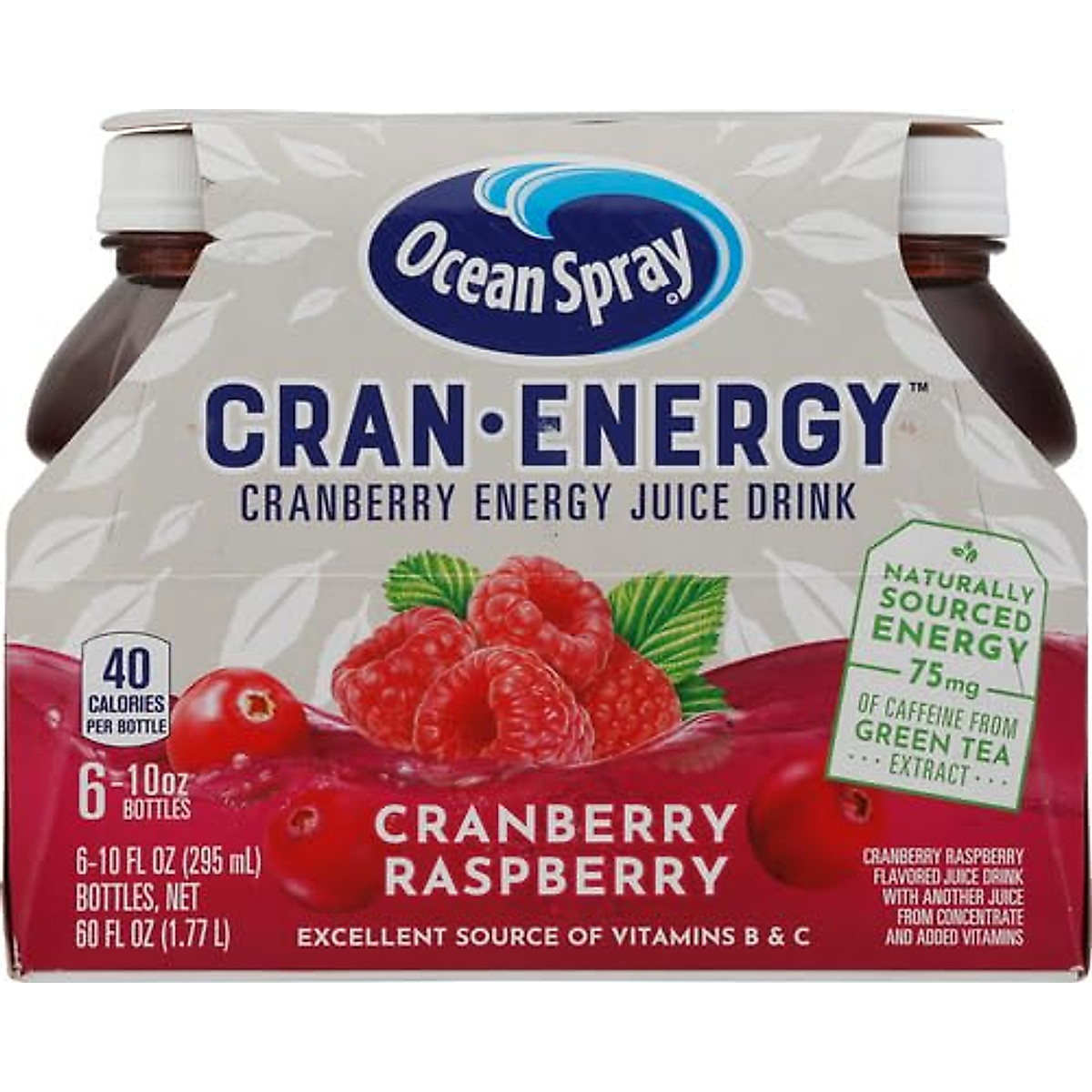 Ocean Spray, Cran-Energy Cranberry Raspberry Energy Juice Drink, 10 Fl Oz Bottles, 6 Ct