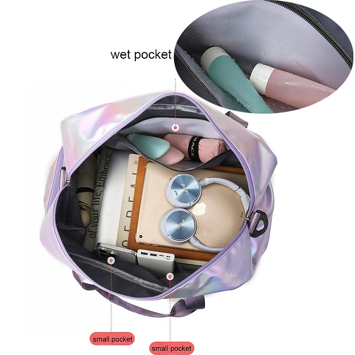 Sports Gym Bag with Shoes Compartment & Wet Pocket, Waterproof Overnight Bag Travel Bag Gymnastic Bag Dance Bag for Girl, Weekend Bag for Women (blue)