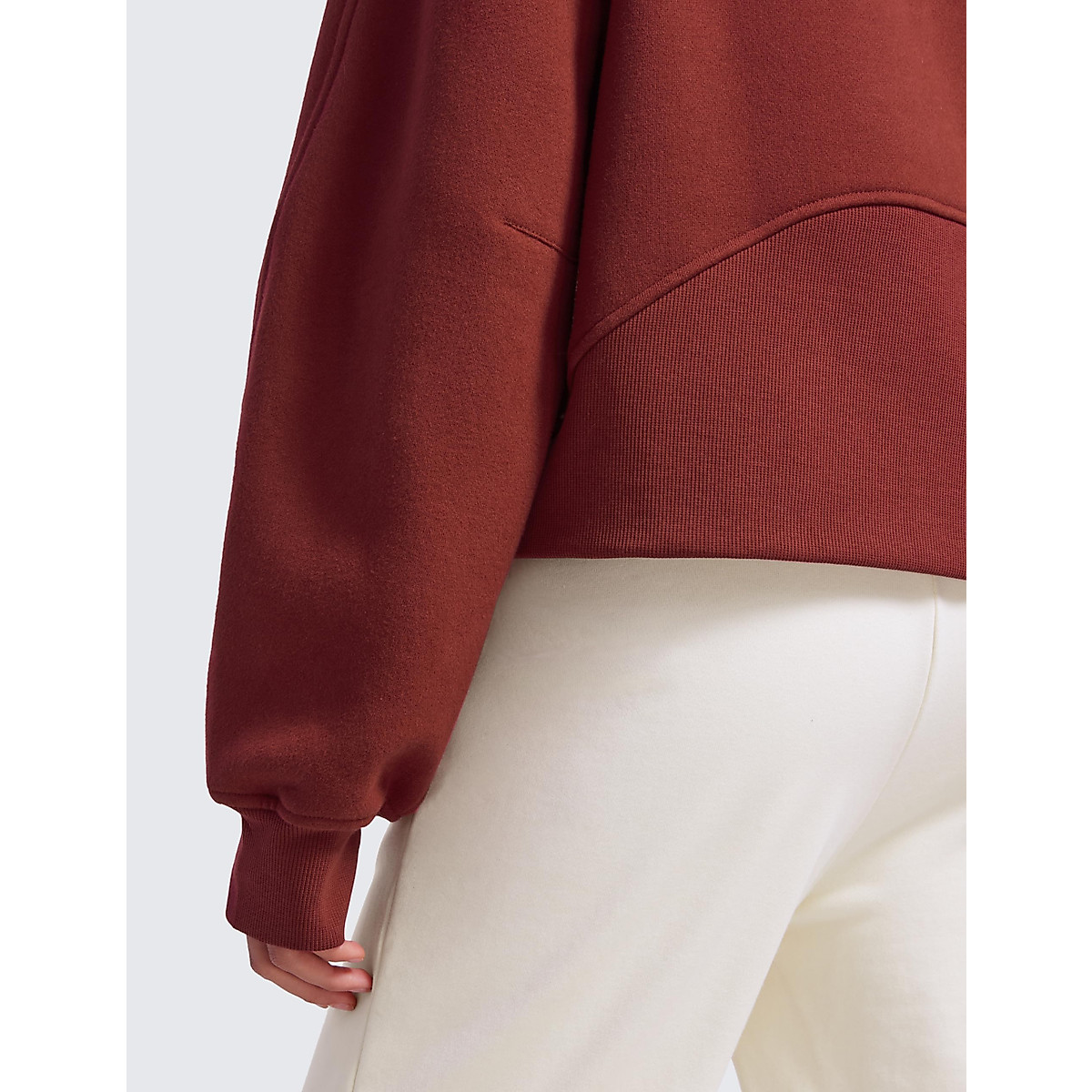 CRZ YOGA Womens Fleece Lined Half Zipper Sweatshirts Funnel Neck Long Sleeve Oversized Pullover Hoodies with Thumb Holes Jujube Brown Medium