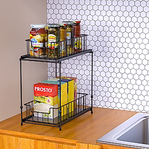 FixOwl Under Sink Organizer, 2-Tier Kitchen Cabinet Organizer with Sliding Storage Basket Drawers, Multi-purpose Cabinet Organizer Black