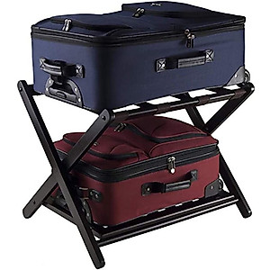 HAVMAK Guest Room Luggage Rack, Folding Suitcase Stand Luggage Rack, Double-Layer Luggage Rack, Hotel Luggage Rack, Folding Bedroom Storage Rack to Save Space (Color : Black, Size : 68x40x58cm)