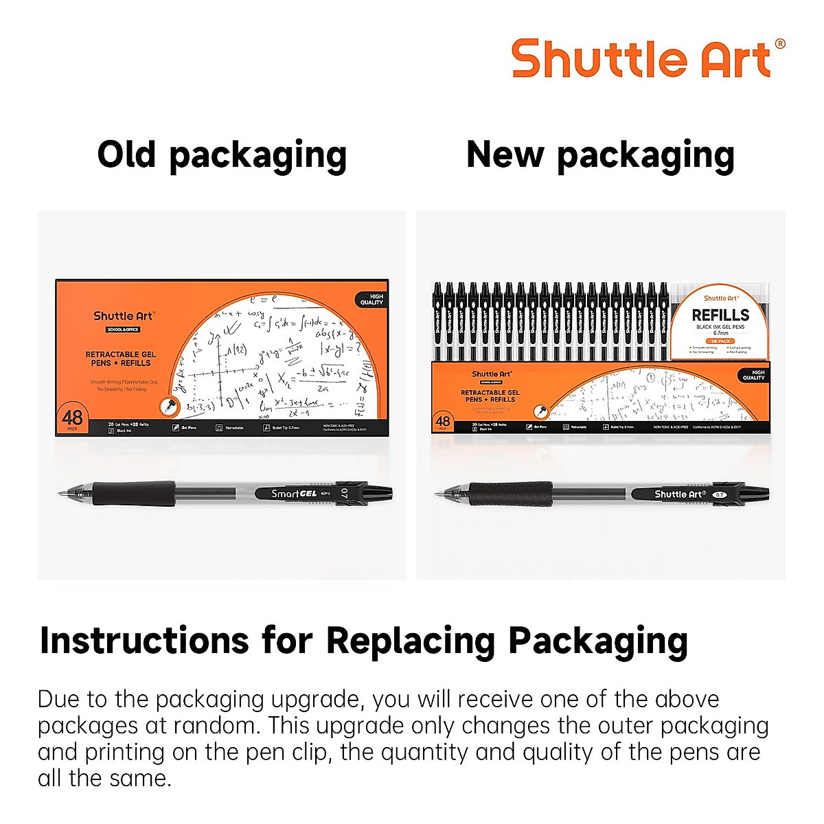 Shuttle Art Black Gel Pens, 48 Pack(20 Gel Pens with 28 Refills) Retractable Medium Point Rollerball Gel Ink Pens Smooth Writing with Comfortable Grip for Office School Home Work