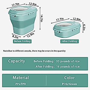 Cereal Rice Food Storage Containers, Collapsible 20 to 50 Lbs Dispenser Bin with Rolling Wheel Airtight Locking Lid, Dog Pet Cat Flour Sugar Plastic Leakproof Sealable Large Kitchen Pantry Holder