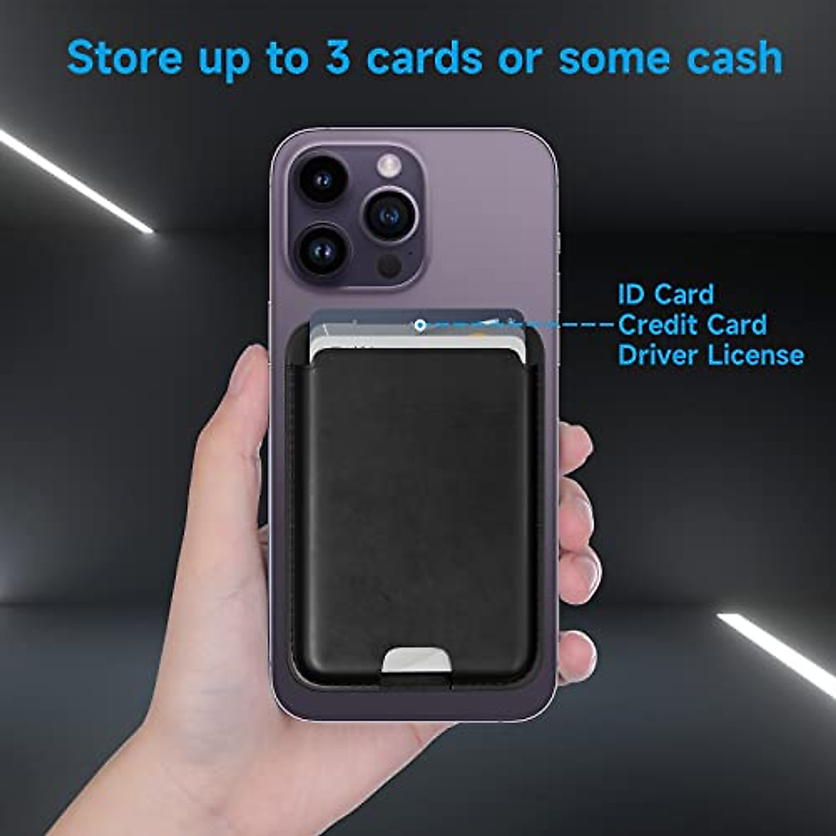 EDC Leather Wallet for Apple MagSafe, MagSafe Wallet Compatible with iPhone 14/13/12 Series and MagSafe Case, Detachable RFID Card Holder for 3 Credit Cards, Blue