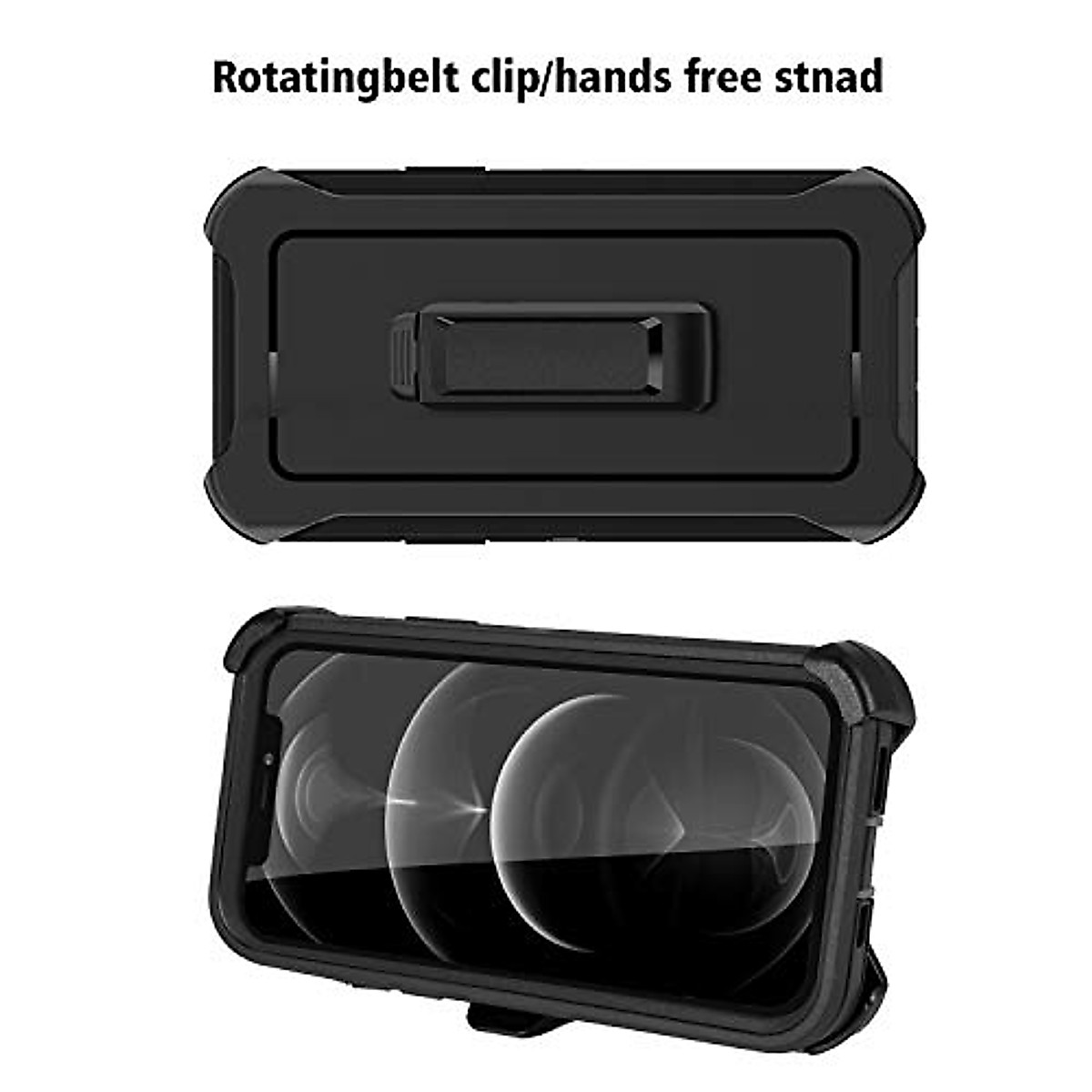 Defense iPhone 12 Case iPhone 12 Pro Case with Two Screen Protector 3 Layer Rugged Heavy Duty Cases for iPhone 12/ iPhone Pro,6.1 inch 2020 (Black)