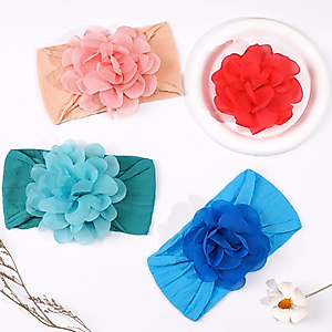 CÉLLOT 20 Colors 4 Inch Chiffon Flower Baby Girls Headbands Soft Elastic Nylon Hairbands for Newborn Infant Toddler Girls Kids