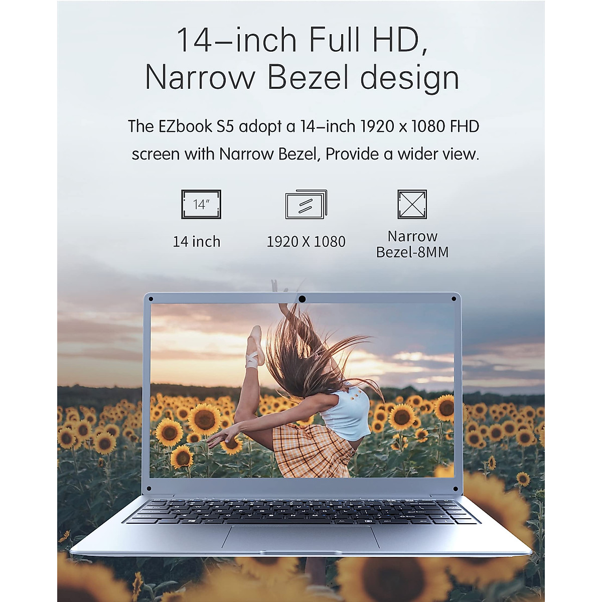 【MS 2019 Office/12GB 】 Jumper Laptop 14 Inch FHD Screen Notebook Celeron N4020（Quad core） Ultrabook 8GB RAM/256GB Dual Band WiFi Computer Lightweight and Portable (8G+256GB)