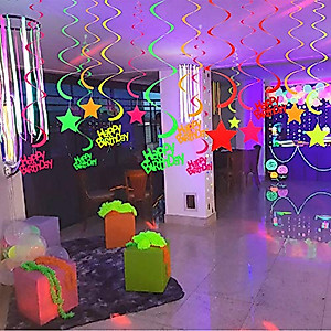 50 Pieces Glow Party Supplies Hanging Swirl Decorations Neon Star Swirl Hanging Decorations for Neon Party Glow Party Ceiling Decorations