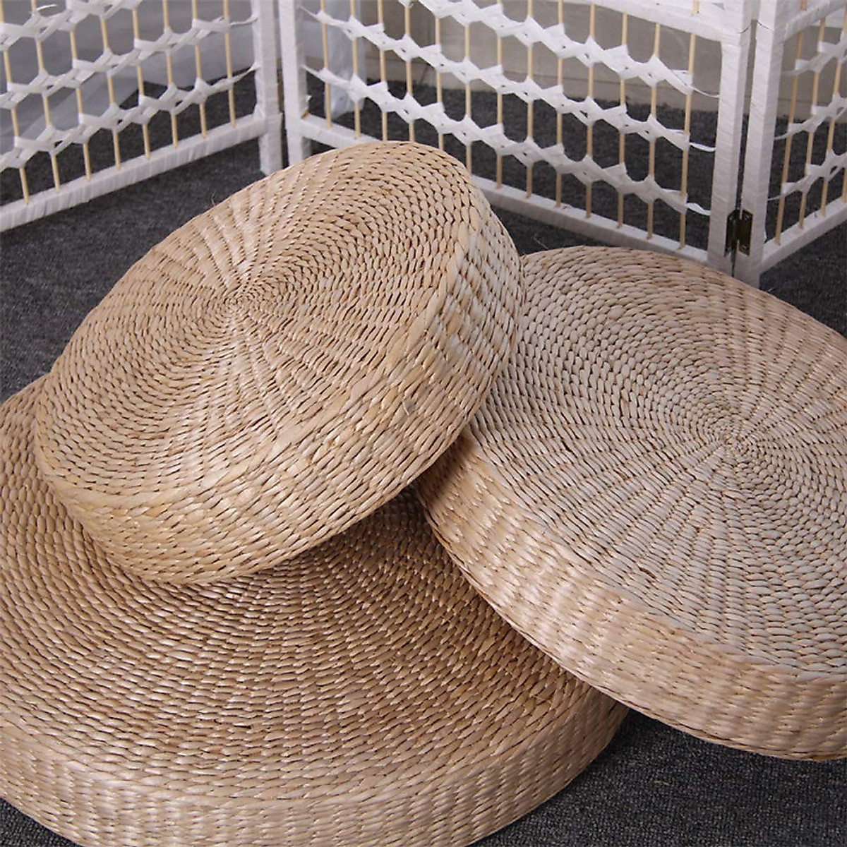 SUPVOX Japanese Style Handcrafted Knitted Straw Flat Seat Cushion,Round Padded Room Floor Straw Mat for Outdoor Seat