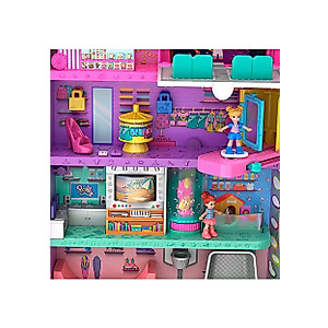 Polly Pocket Mega Mall with 6 Floors, Elevator, Vehicle, Parking Garage, Micro Polly & Lila Dolls, Dog & Storytelling Play Pieces; for Ages 4 and Up