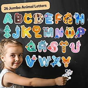 Jumbo Magnetic Letters ABC Alphabet Magnets Colorful Animal Shape Toys Fridge Magnet Uppercase Refrigerator for Kids Educational Preschool Learning set Spelling Games for Toddlers 3 4 5 Years Old
