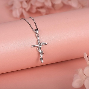 Distance Cross Necklace for Women 925 Sterling Silver Double Butterfly Pendant Necklace for Mom Wife Gift for Mother's Day or Birthday