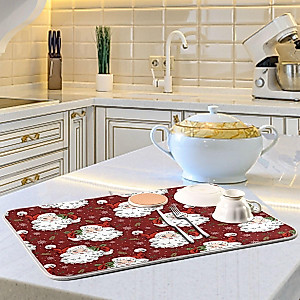 Christmas Santa Claus Red Dish Drying Mat for Kitchen Winter Snowflake Xmas Microfiber Drying Mats Absorbent Reversible Dish Pad Medium Dish Draining Mat 16x18 inch