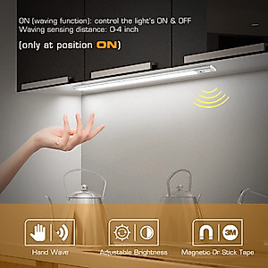 EverBrite 70LED Dimmer Under Cabinet Lighting, Hand Wave Control & Motion Sensor, Magnetic Under Counter Lighting, Ultra Thin LED Light Bar for Closet, Cabinet and Hallway, 300 Lumen, 6000K