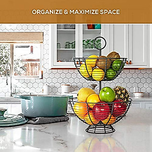2 Tier Fruit Bowl for Kitchen Counter Standing Regal Trunk & Co, Farmhouse Wire Basket Two Tier Fruit Basket for Kitchen to Tiered Veggie, Banana, & More, Metal Wire Baskets, Elegant Gift Idea