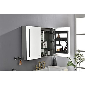 HomSof 40x 30 Inch LED Large Rectangular Black Aluminum Alloy Surface Mount Medicine Cabinet with Mirror