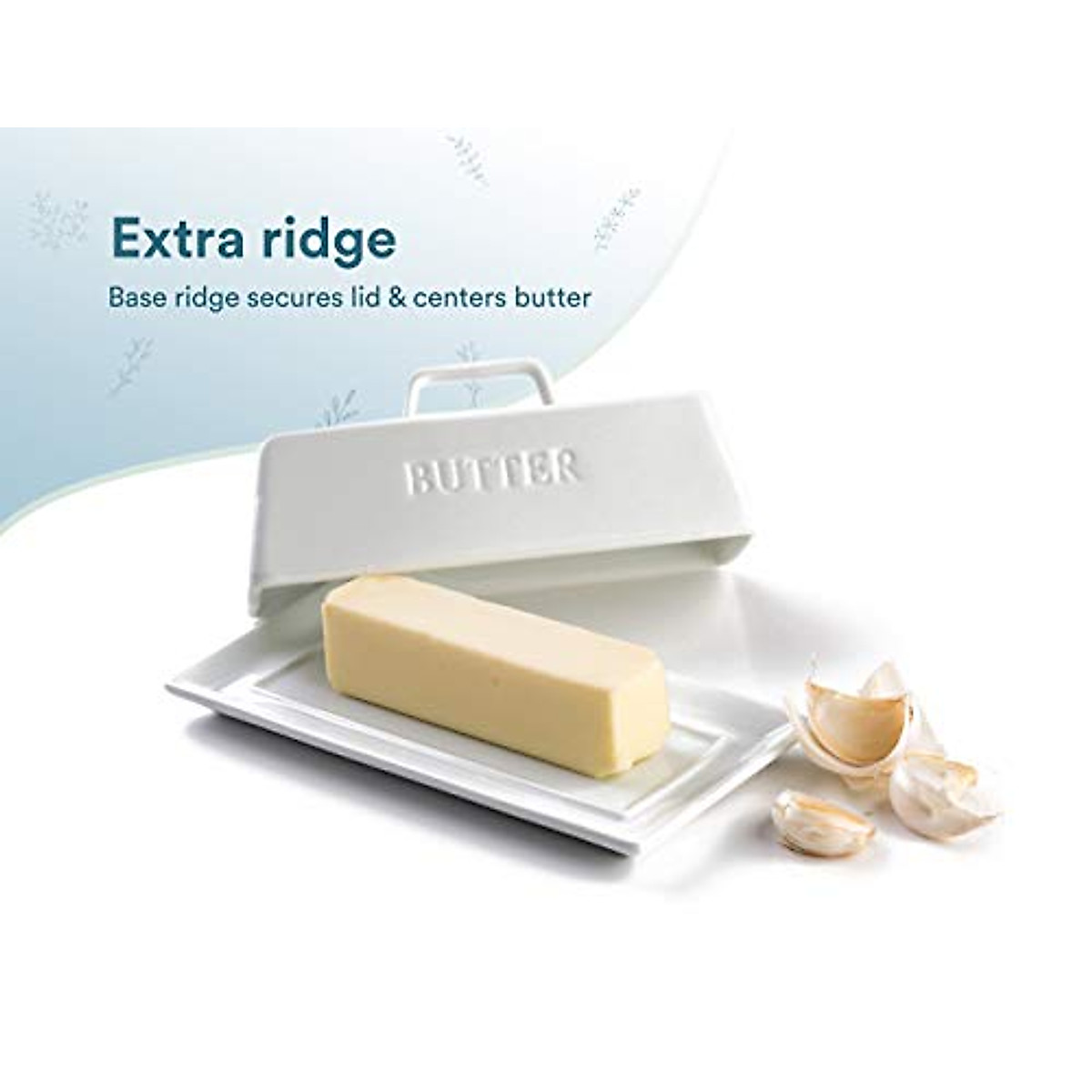 Kook Ceramic Butter Dish with Lid, Kitchen Countertop Butter Keeper, Serving Tray with Cover, Storage Container, Holds 1 Stick, Microwave and Dishwasher Safe, White