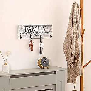 Key Holder for Wall Decorative,Key Hanger,Key Rack Whit 4 Metal Hook,Key Ring and Jewelry Rack Holder Family Home Decor Clearance,16.5*5.5inch, White…