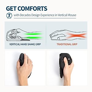 DeLUX Seeker Wireless Ergonomic Vertical Mouse with OLED Screen, BT and USB Receiver, Connect with Up to 4 Devices, Thumb Wheel, 4000DPI, Programmable Rechargeable Silent Mouse(M618XSD-Black)