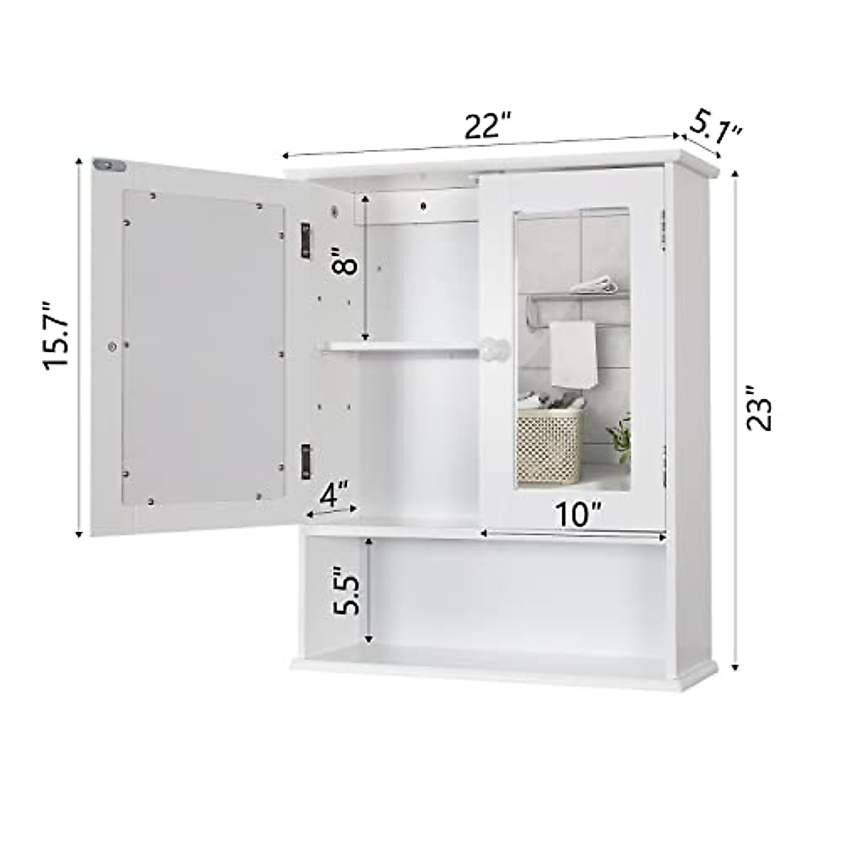 TaoHFE Medicine Cabinet,Medicine Cabinets for Bathroom with Mirror 2 Doors 3 Open Shelf,Bathroom Cabinet Wall Mounted Wooden Bathroom Storage Cabinet Over Toilet Bathroom Cabinet Laundry Room Kitchen