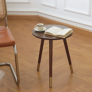 AWASEN Small Side Table, Modern End Table Round, Coffee Table for Bedroom Living Room Small Space, Easy Assembly, 16''Dx 19.5''H (Brown & Gold)