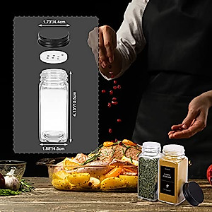 CUCUMI 35pcs Spice Jars with Labels, Glass Spice Bottles with Black Metal Caps, 4oz Spice Containers with Shaker Lids, Funnel, Chalk Pen,Test Tube Brush, Seasoning Storage for Spice Rack, Cabinet