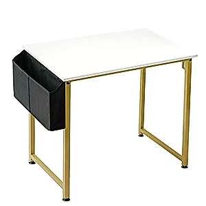 DLisiting Small White Computer Desk - Modern Simple Home Office Writing Table for Bedroom Student Teens Study Small Spaces Work, PC Laptop 31 inch Mini Vanity Desks, Mesa de computadora White Gold