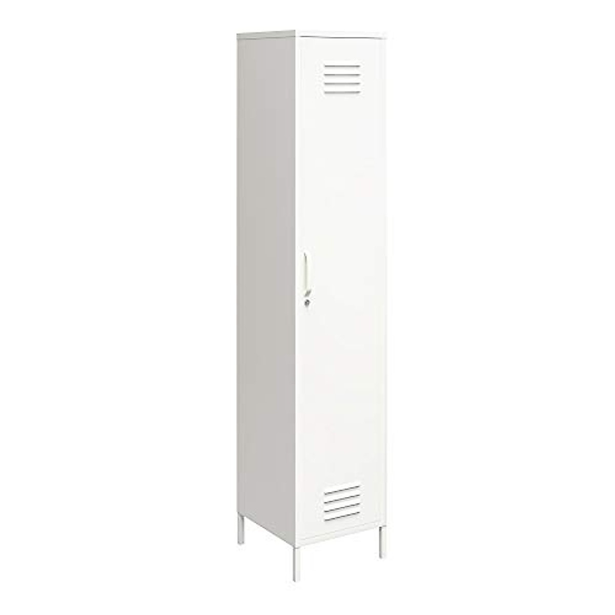 REALROOMS Shadwick 1 Door Tall Single Metal Locker Style Storage Cabinet, Soft White