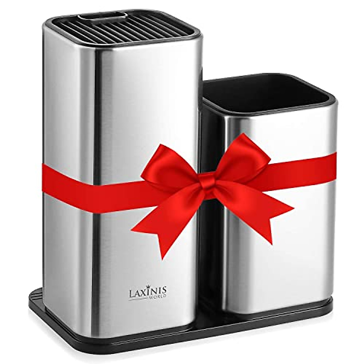 Knife Holder and Utensil Holder - Stainless-Steel Modern Rectangular Design Universal Knife Block and Kitchen Utensils Organizer for Counter-top