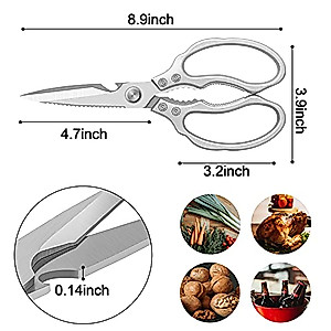 CGBE Kitchen Scissors, Multi-Purpose Kitchen Shears, Heavy Duty Dishwasher Safe Food Scissors, Non Slip Stainless Steel Sharp Cooking Scissors for Kitchen, Chicken, Poultry, Fish, Meat, Herbs-Sliver