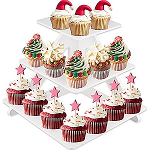 Cupcake Stand for 24 Cupcakes- Rustic Cupcake Stand 3 Tier Collapsible Wooden Cupcake Tier Stand - White Cupcake Holder Stand - Cupcake Tower Display Party Décor - Cupcake Stand Display for Pastry