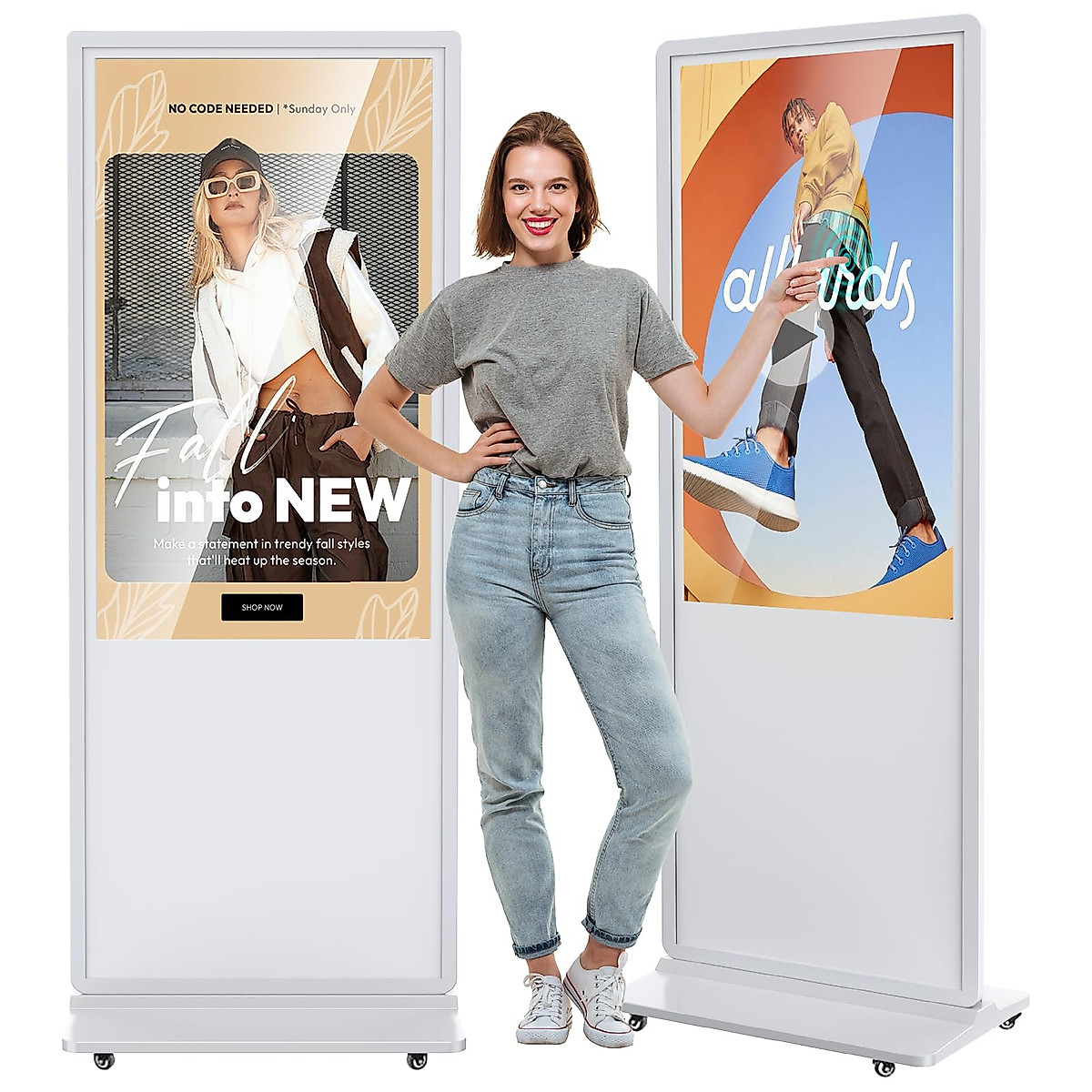 55 Inch 4K Touchscreen Digital Signage,Indoor Floor Standing Digital Kiosks & Interactive Displays,Commercial Advertising LCD Totem Android System Auto Media Player HDMI Input,Free Custom Logo,White