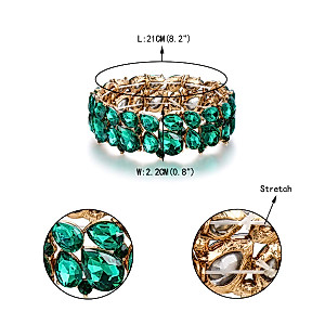 EVER FAITH Women's Costume Jewelry Crystal 2 Layer Teardrop Stretch Bracelet for Prom Party Green Antique Gold-Tone