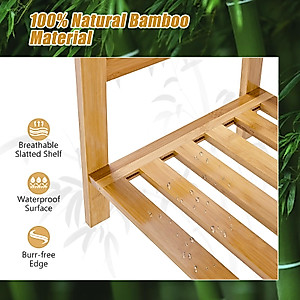 HAPPYGRILL 4 Tier Bamboo Bookshelf, Freestanding Open Bookcase Book Shelf Multifunctional Plant Flower Display Stand, Ladder Shelf for Bedroom, Living Room, Home Office,Small Space