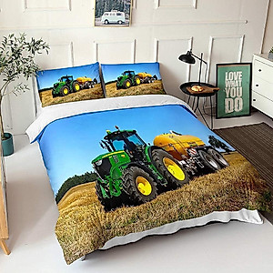 lmqsdhh Farm Tractor Bedding Set, Harvesting Tractor Truck Bed Set 1 Duvet Cover and 2 Pillowcases for Kids Boys Teens Microfiber Decorative -King