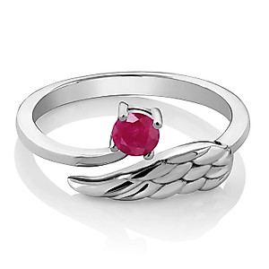 Gem Stone King 925 Sterling Silver Gemstone Birthstone Angel Wing Ring | Round 4MM | Wedding Engagement Anniversary Promise Ring For Women | Available In Size 5, 6, 7, 8, 9