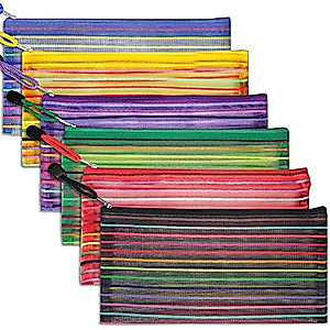 Selizo 6 Pcs Pencil Pouch Plastic Pencil Cases Zipper Mesh Pouch Bag for Office Pen Cosmetic Makeup