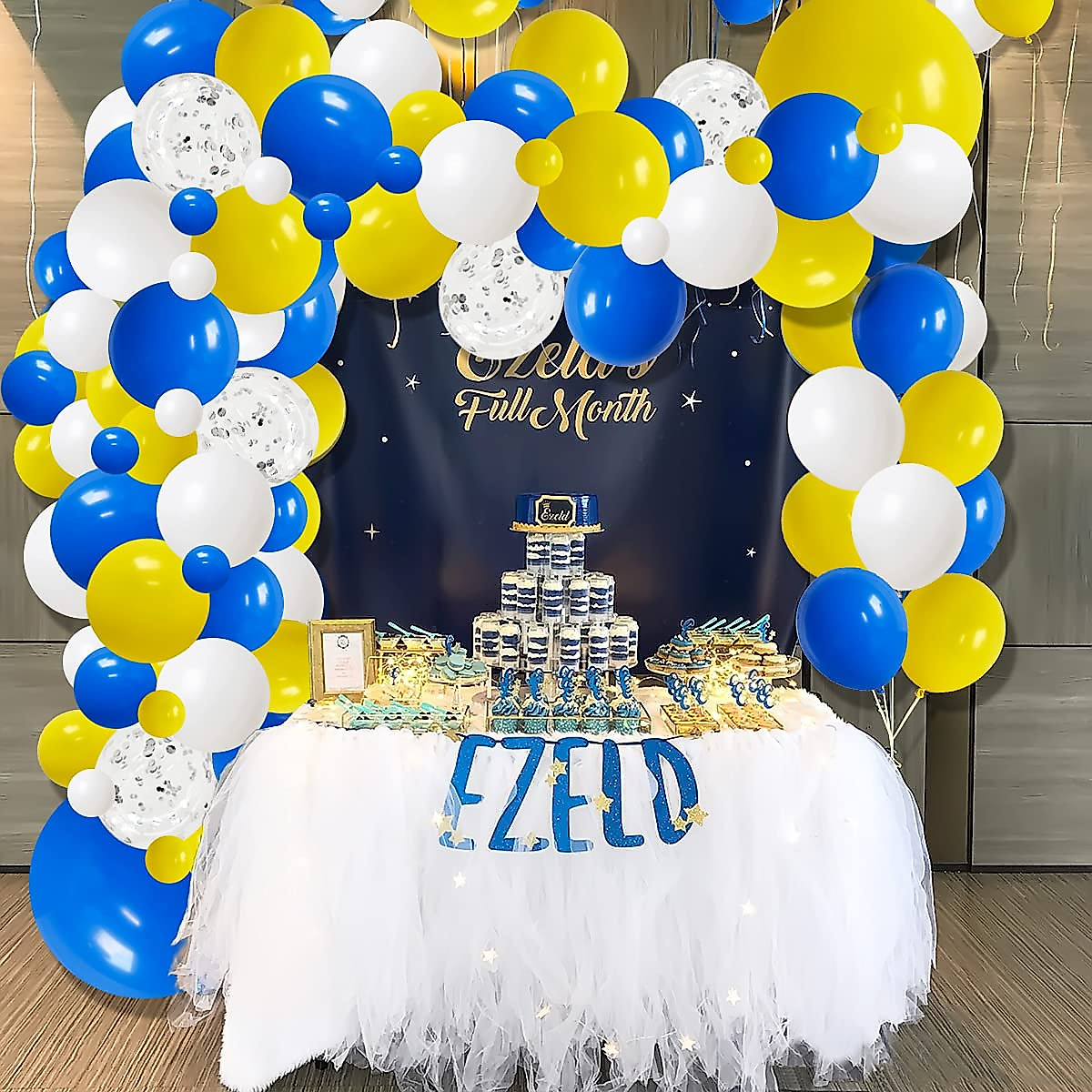 Blue Yellow White Balloon Garland Arch Kit, 116PCS Royal Blue Yellow White Silver Confetti Balloons for Birthday Bridal Baby Shower Wedding Engagement Anniversary Picnic Graduation Party Decorations